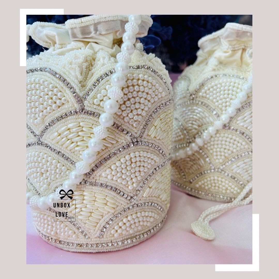 Indian Potli Bag, Bucket Bag Embellished With Pearls for Parties ...