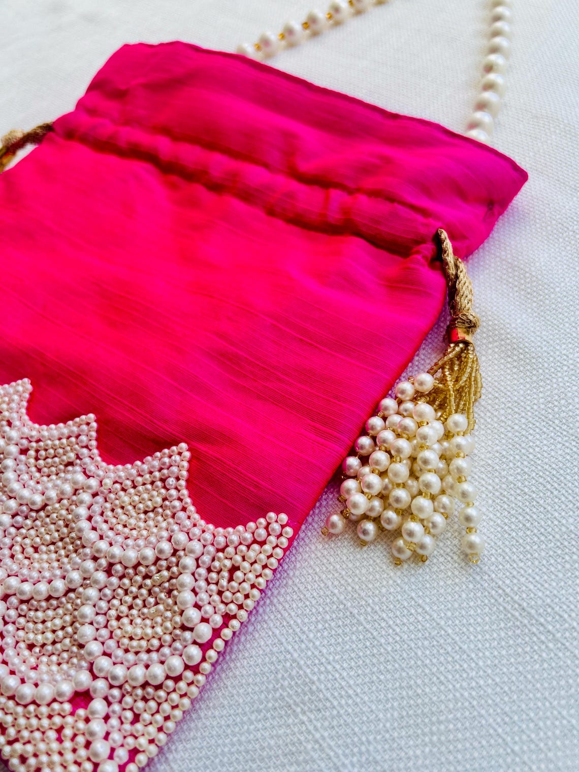 Handmade Pink Pearl Potli Bag: Indian Bridal Wedding Evening Bag - Etsy
