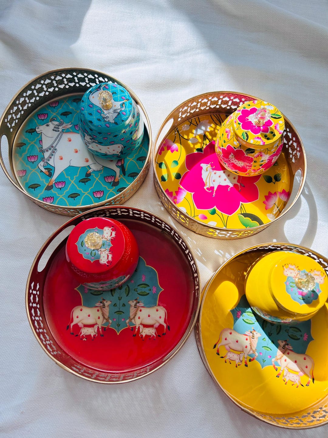 Pichwai Cow Painting Tray + Jar: Decorative Indian Home Decor - Etsy