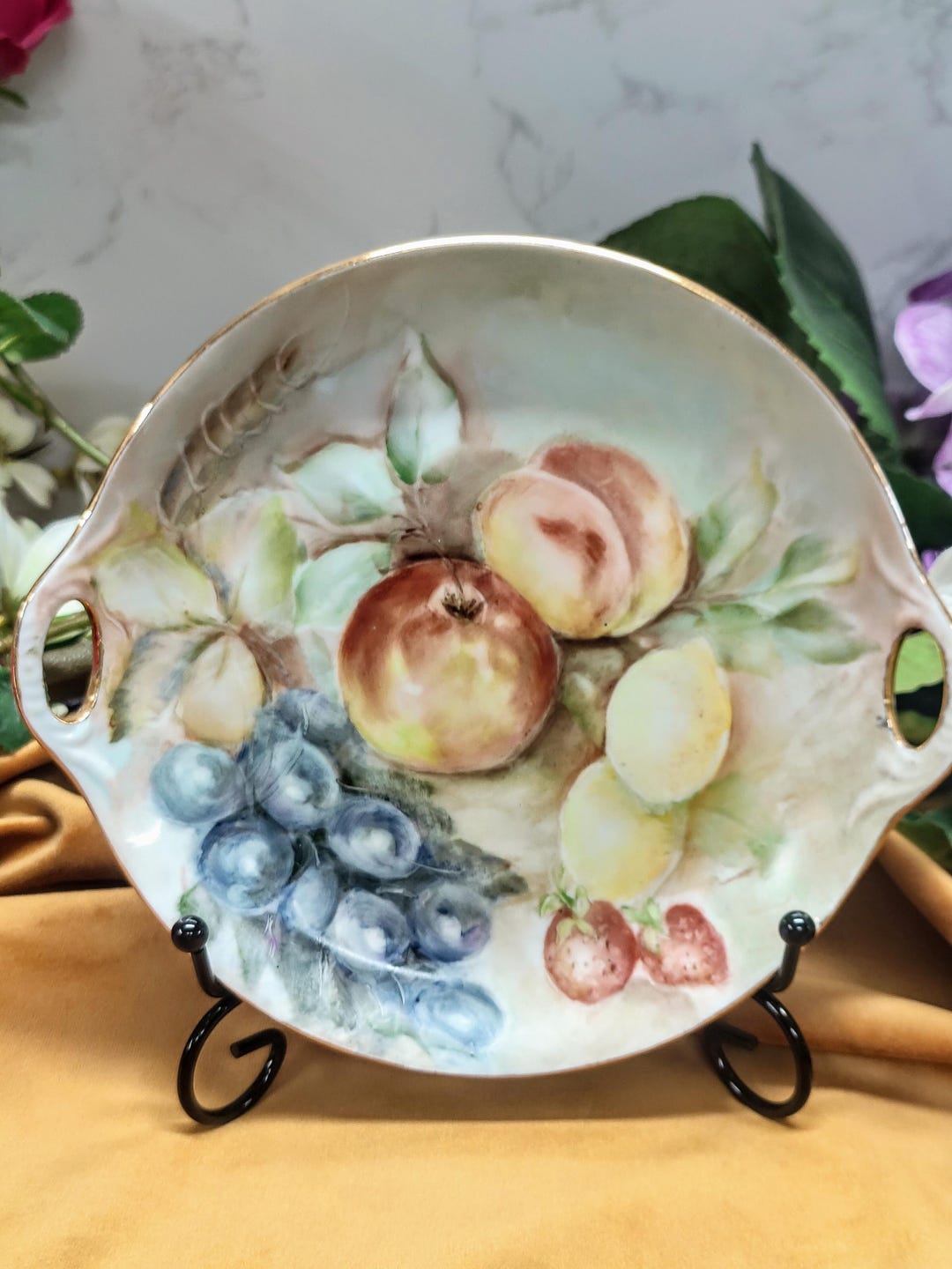Vintage Bone China Fruit Plate, Hand Painted Gold Gilding, English ...