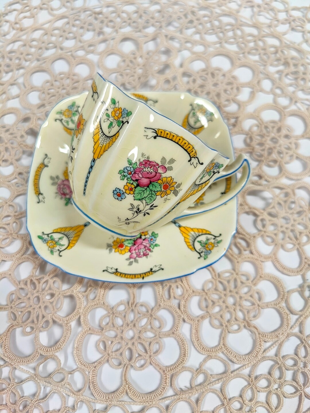 Tea Cup and Saucer Set, Vintage Royal Paragon China, Sylvan Pattern ...