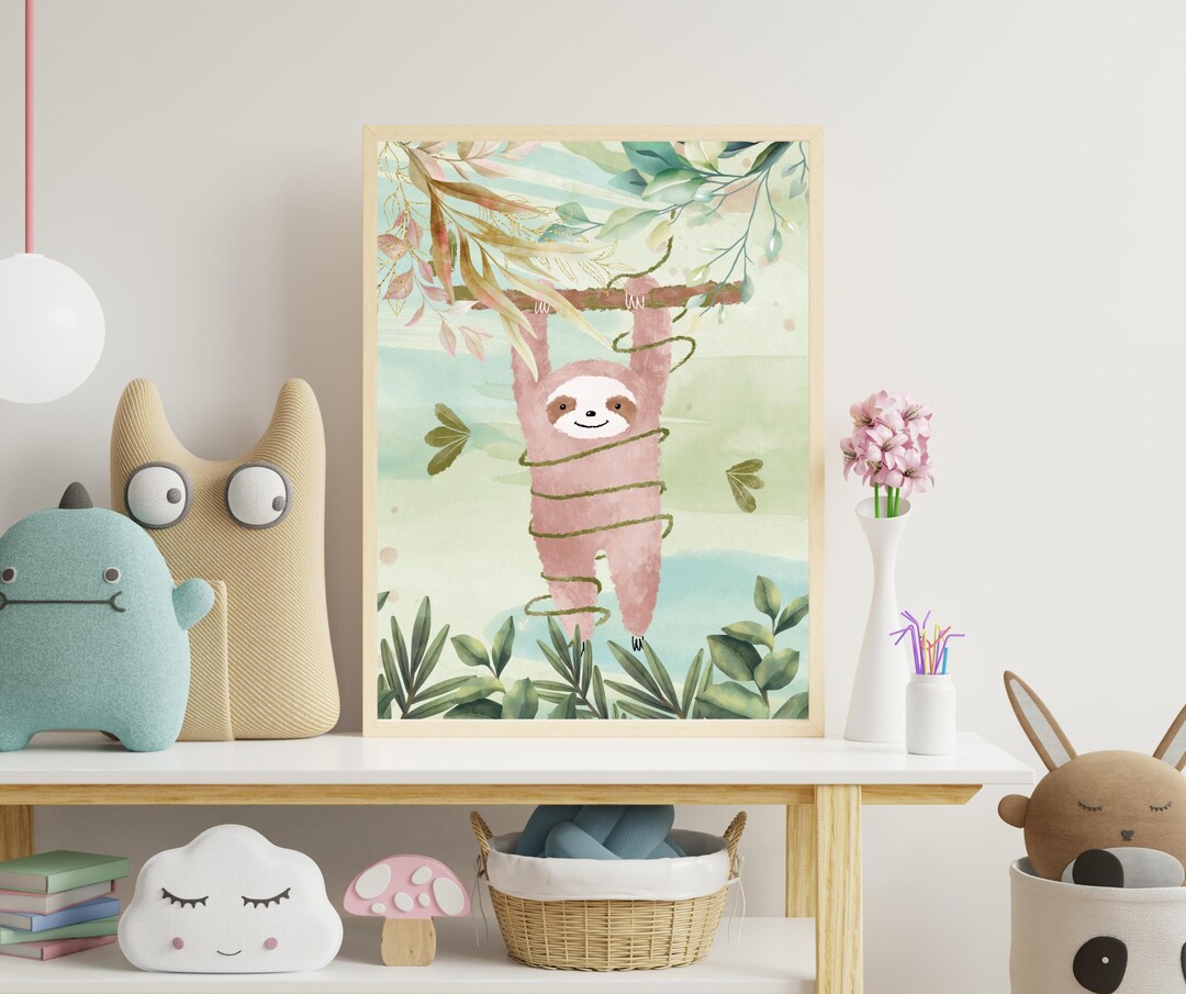 Baby Slow Loris Wall Art, Cute Sloth Poster for Nursery, Watercolor ...