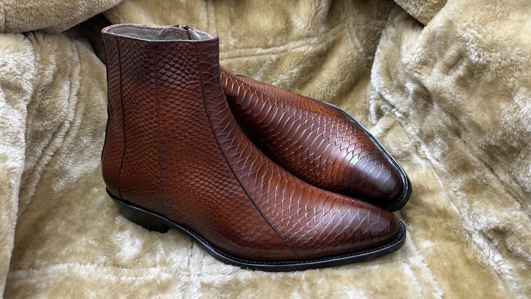 Custom Handmade Genuine Snake Skin Textured Leather Made to Order Brown ...