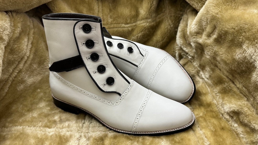 Bespoke Handmade Men's Genuine Leather White Color Button up Boots, Men ...