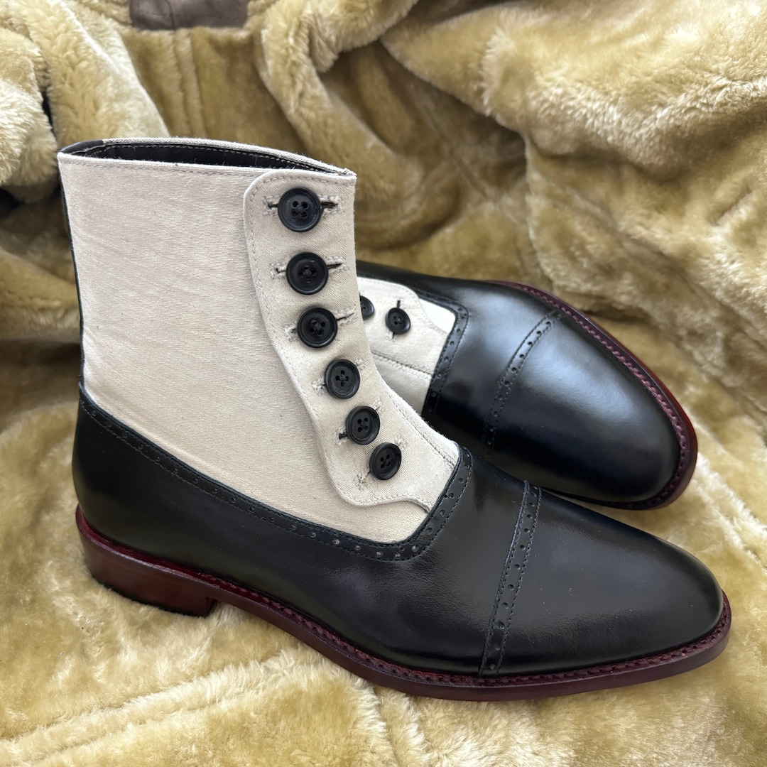 Bespoke Handmade Men's Genuine Leather and Fabric, White & Black Color ...