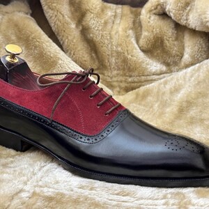 Men's Handmade Pure Leather and Suede Brogue Toe Shoes Custom Made for ...