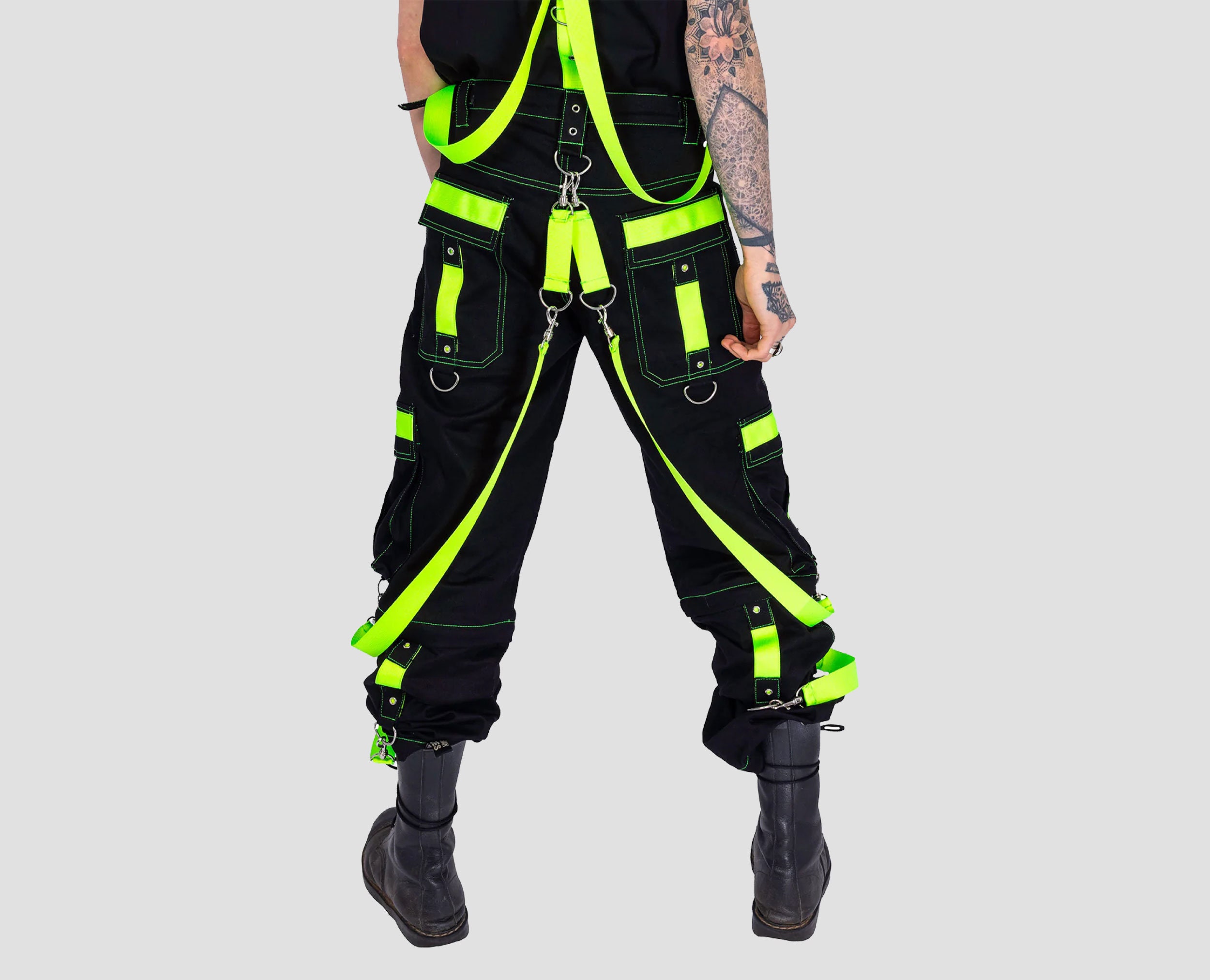 Gothic Black Cargo Pants, Buckle Strap Punk Trouser, Unisex Reflective ...