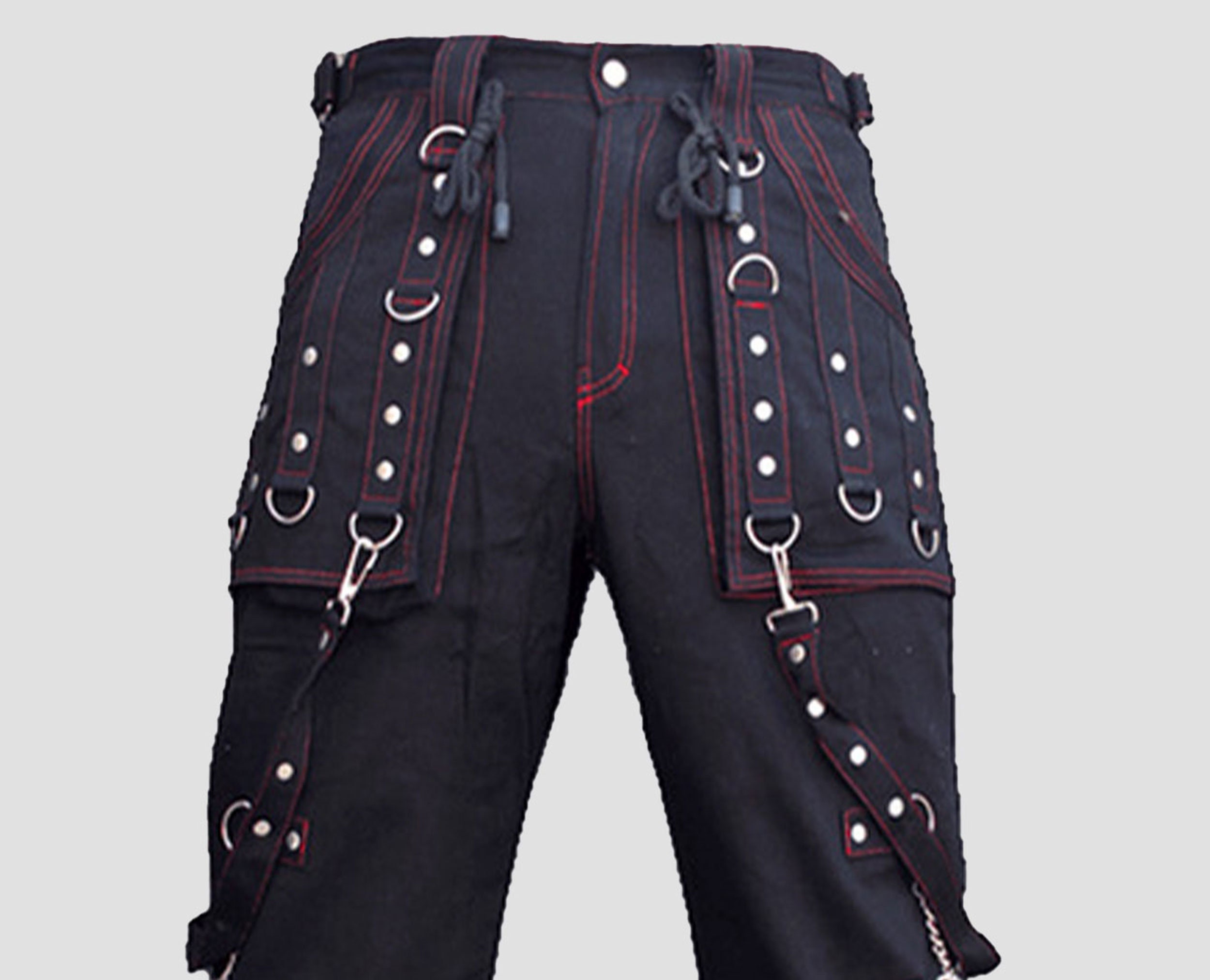 Gothic Pant, RED Super Skull Gothic Cyber Chain Goth Jeans Punk Rock ...