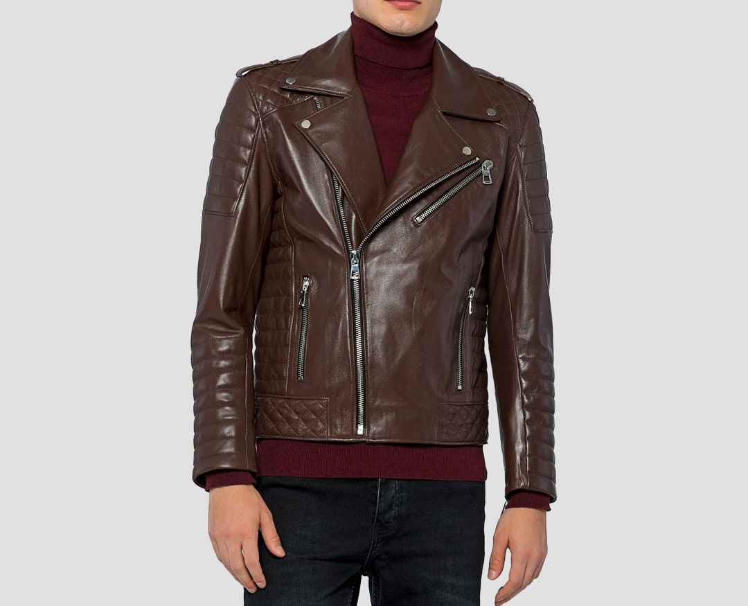 Brown Vintage Motorcycle Leather Jacket, Men's Vintage Leather Biker ...
