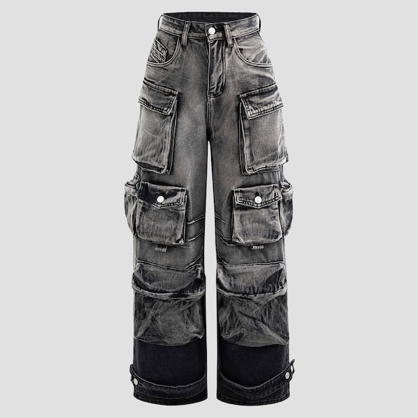 Men Cargo Pants, Black Punk Pant With Zipper and Straps, Black Gothic ...