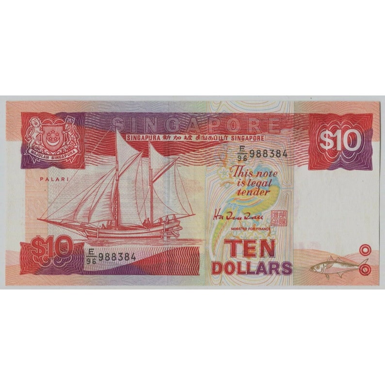 Singapore 10 Dollars 1988 UNC. Single 10 Dollars Uncirculated Bill Note ...