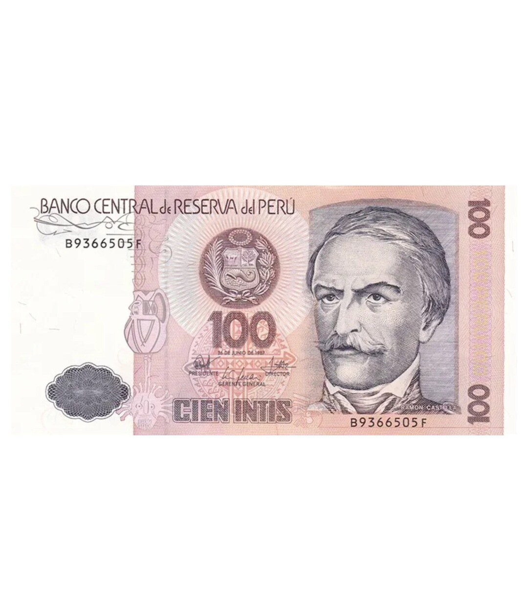 100 Intis Peru 1987 UNC Banknote. One Hundred Peruvian Intis ...