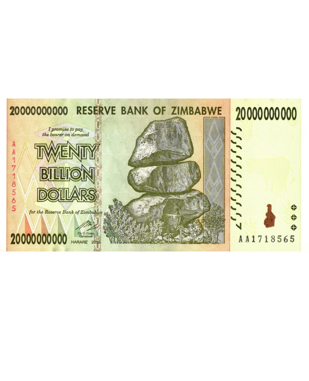 2008 Zimbabwe 20 Billion Dollars Banknote Authentic. Twenty - Etsy