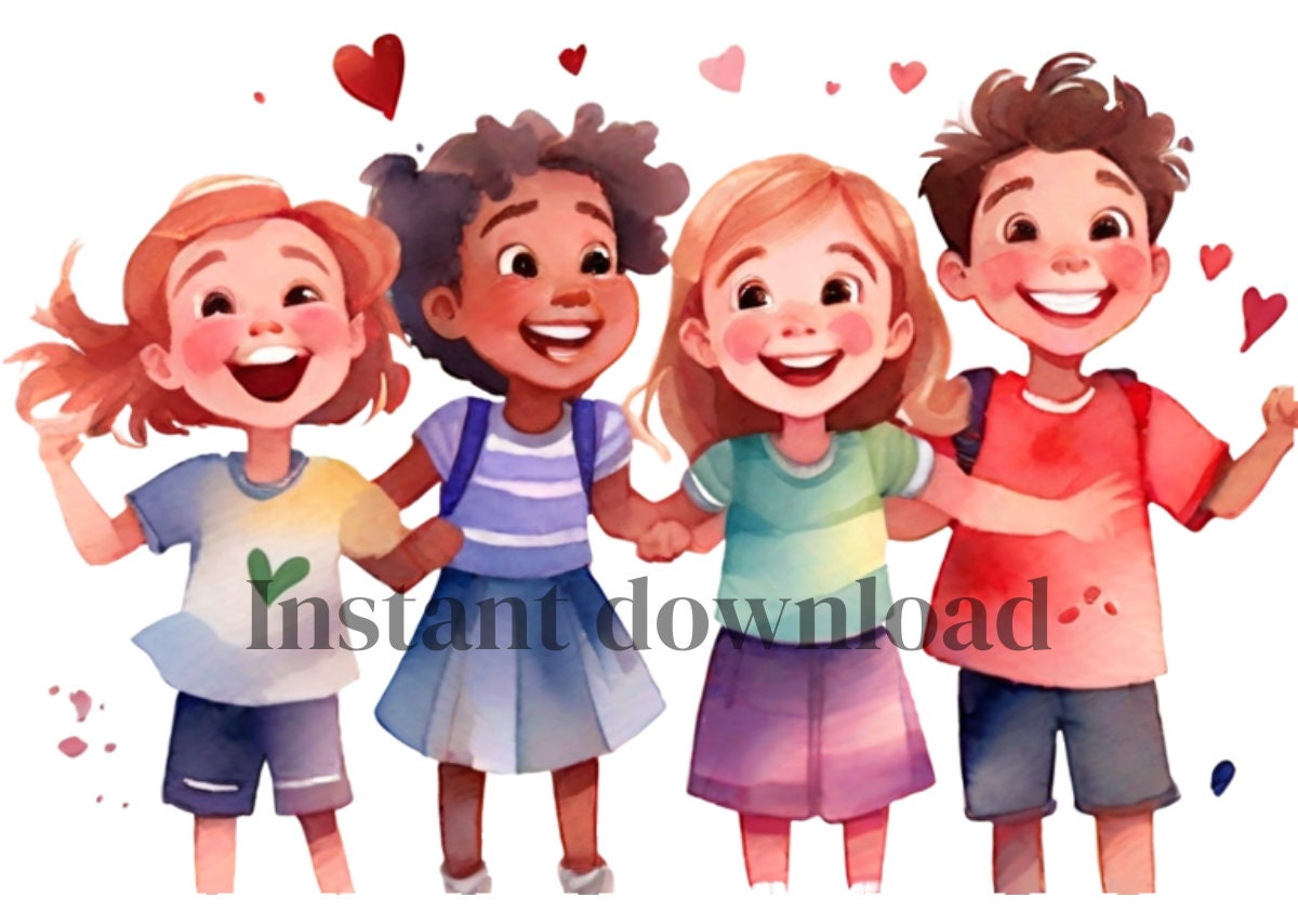 Cartoon Kids PNG Clipart. Four Cute Children Jumping With Joy, Happy ...