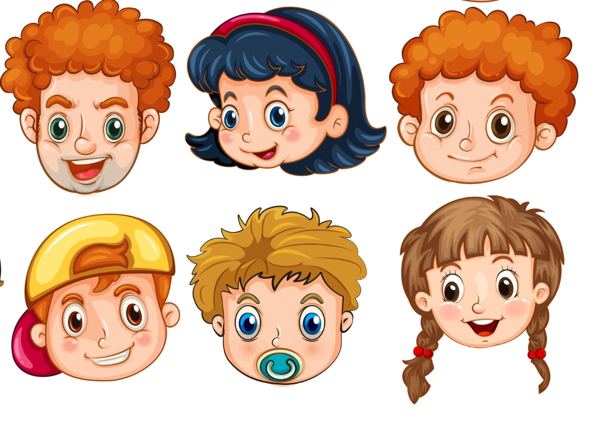 Cute Cartoon Kids Faces With Different Emotion, Children Png Clipart ...