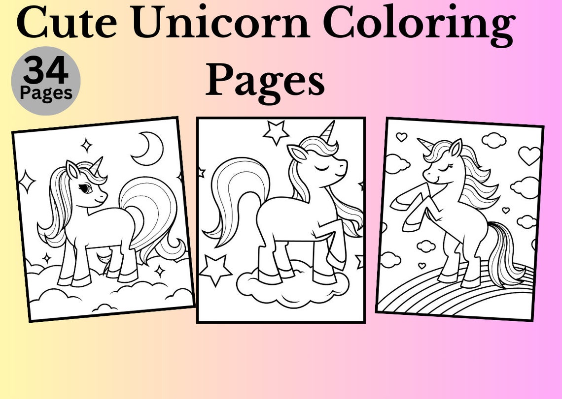 34 Cute Unicorn Coloring Pages for Kids Unicorn Coloring - Etsy