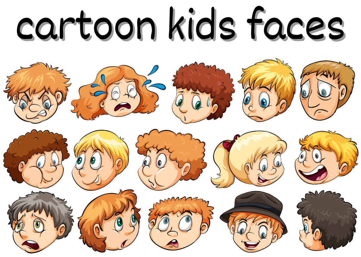 Cute Cartoon Kids Faces With Different Emotion, Children Png Clipart ...