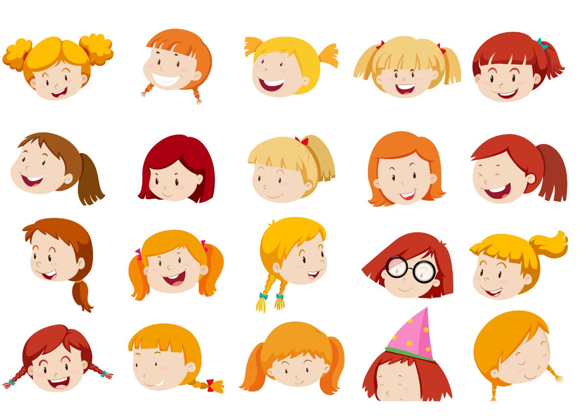Cute Cartoon Kids Faces With Different Emotion, Children Png Clipart ...