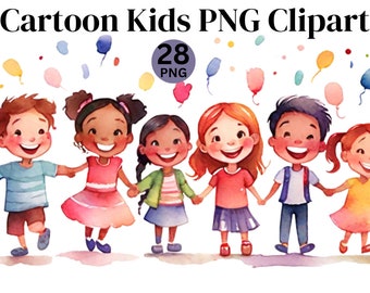 Cartoon Kids PNG Clipart. Four Cute Children Jumping With Joy, Happy ...