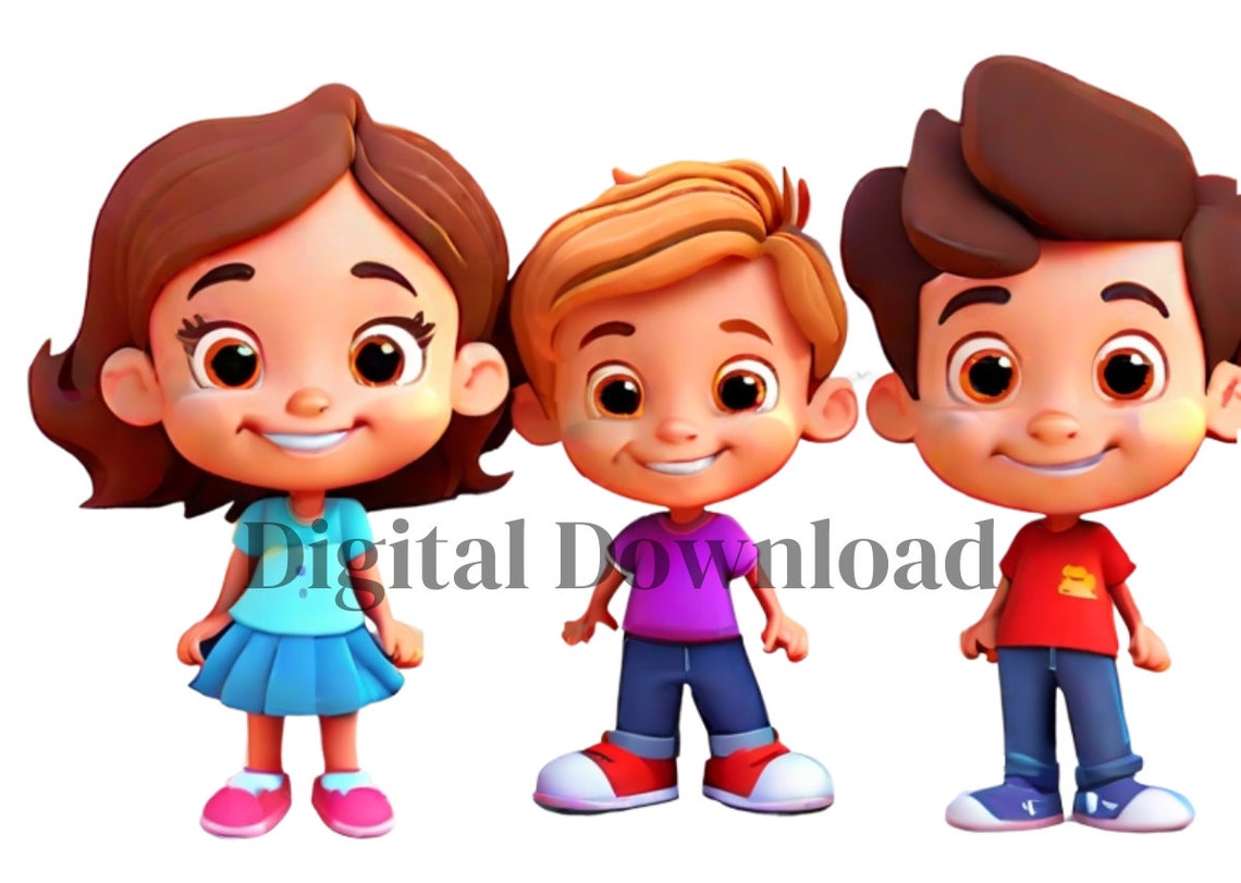 Cartoon Kids PNG Clipart. Four Cute Children Jumping With Joy, Happy ...