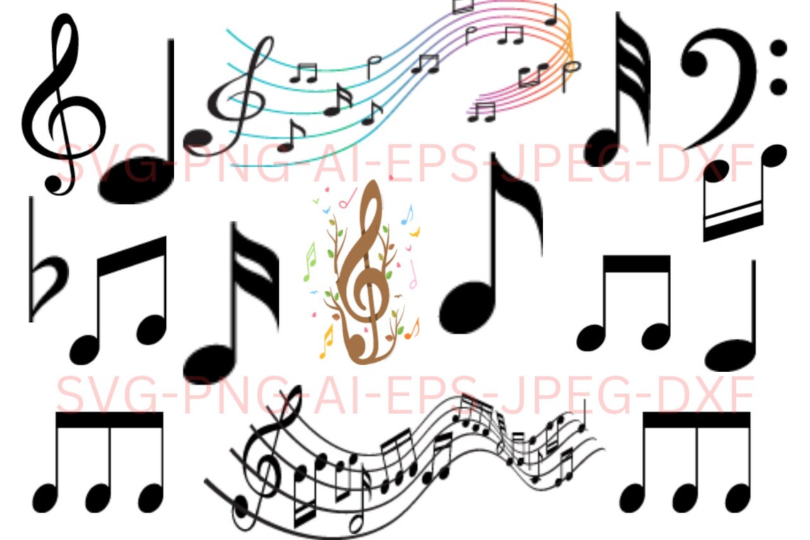 Musical Notes Instant Download SVG, PNG, EPS, Dxf, Jpg Digital Download ...