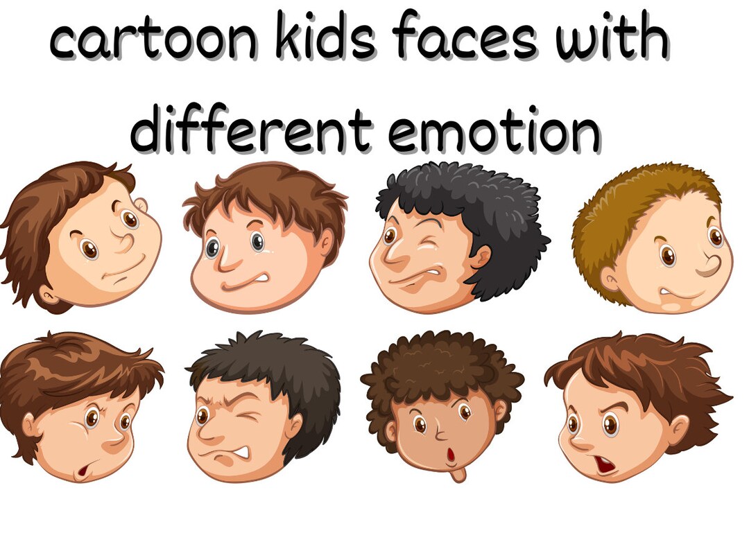 Cute Cartoon Kids Faces With Different Emotion, Children Png Clipart ...