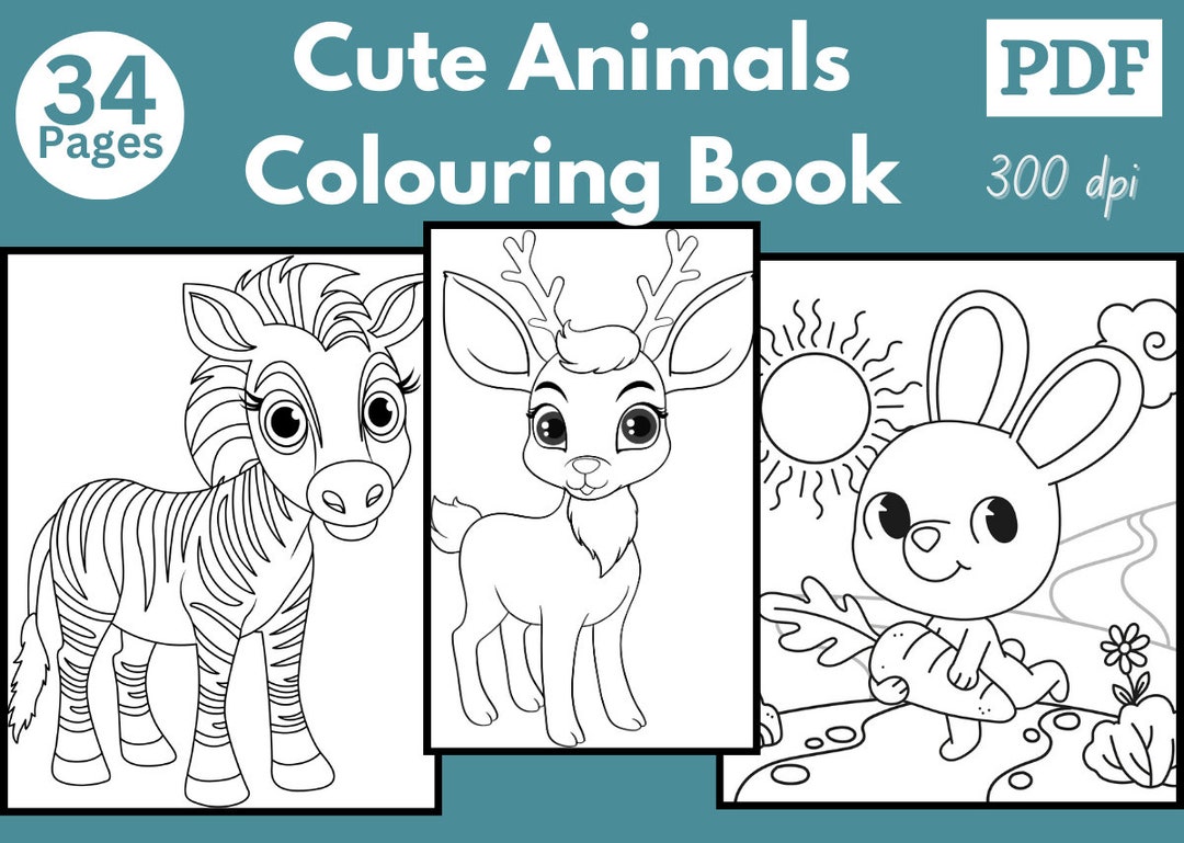 34 Cute Baby Animals Coloring Pages, Kawaii Baby Lion Zebra Elephant ...