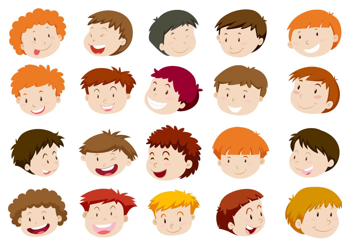Cute Cartoon Kids Faces With Different Emotion, Children Png Clipart ...