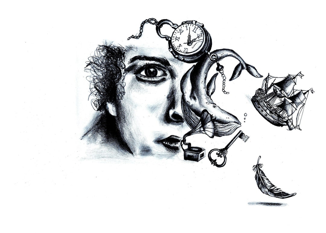 Custom Pencil Drawing, Human Face With Objects, Fantasy Art, Art for ...