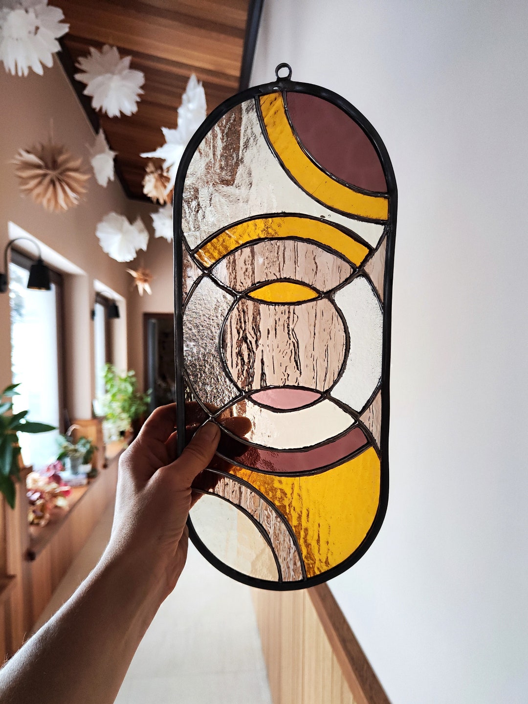 Modern Stained Glass Suncatcher, That '70s Show Inspired Panel, Retro ...