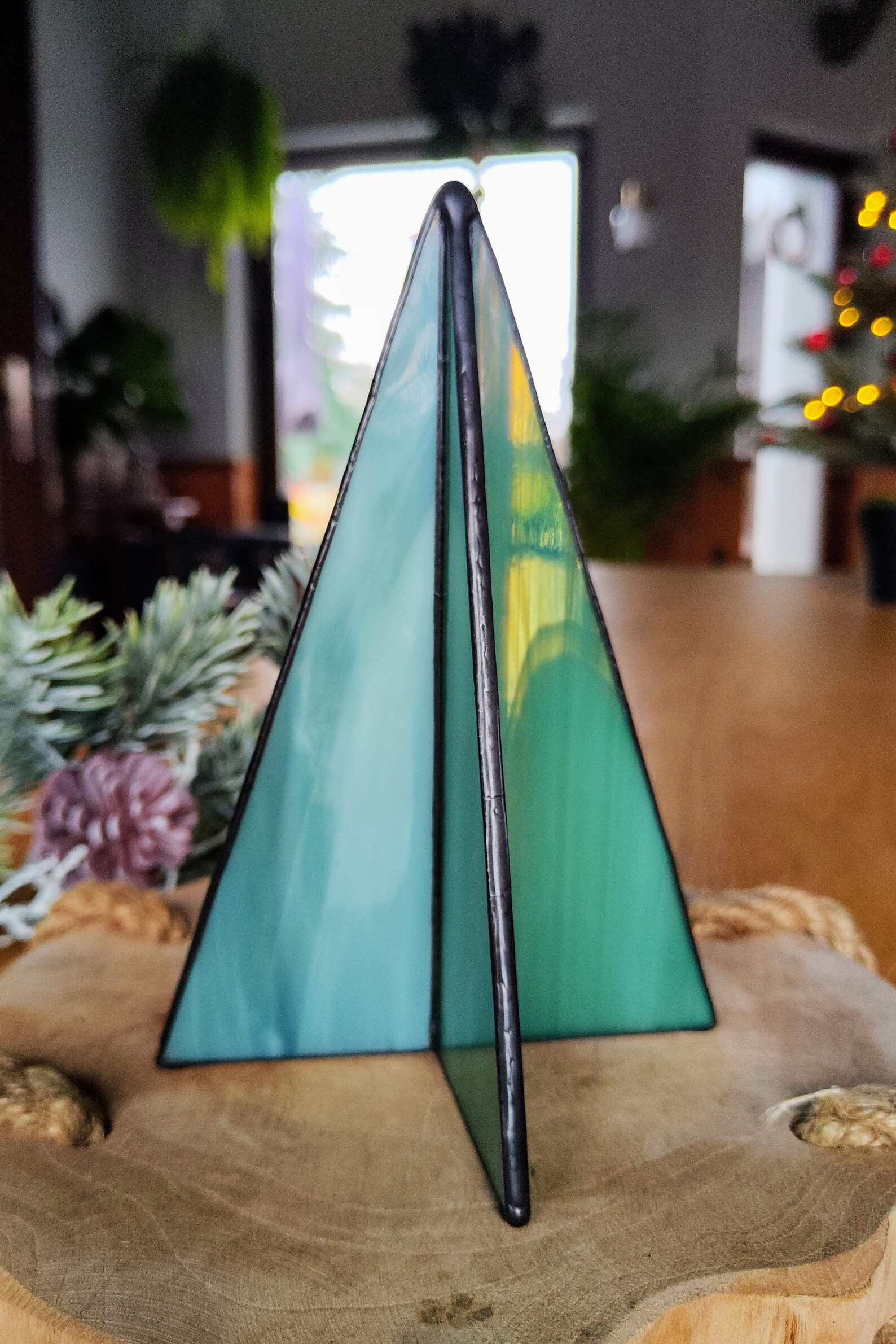Modern Stained Glass Pine Trees Tabletop, Centerpiece, Home Decoration ...