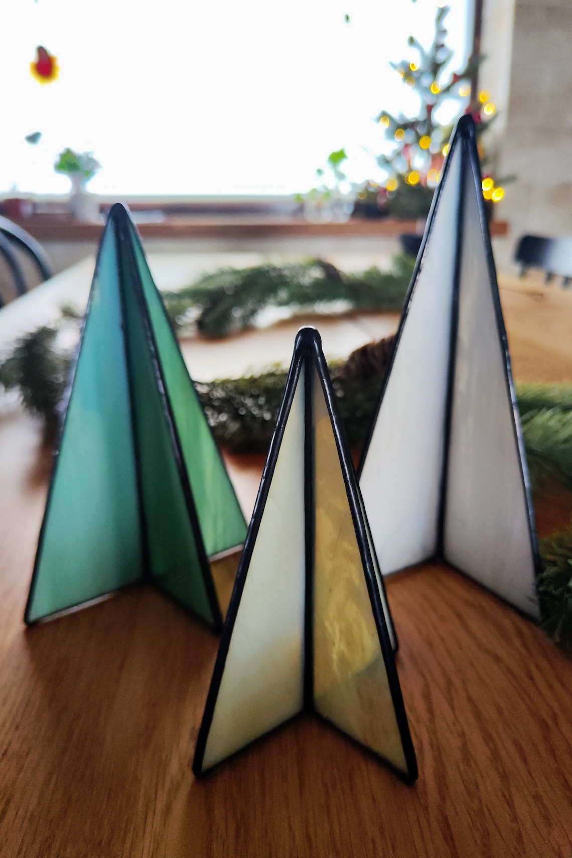 Modern Stained Glass Pine Trees Tabletop, Centerpiece, Home Decoration ...