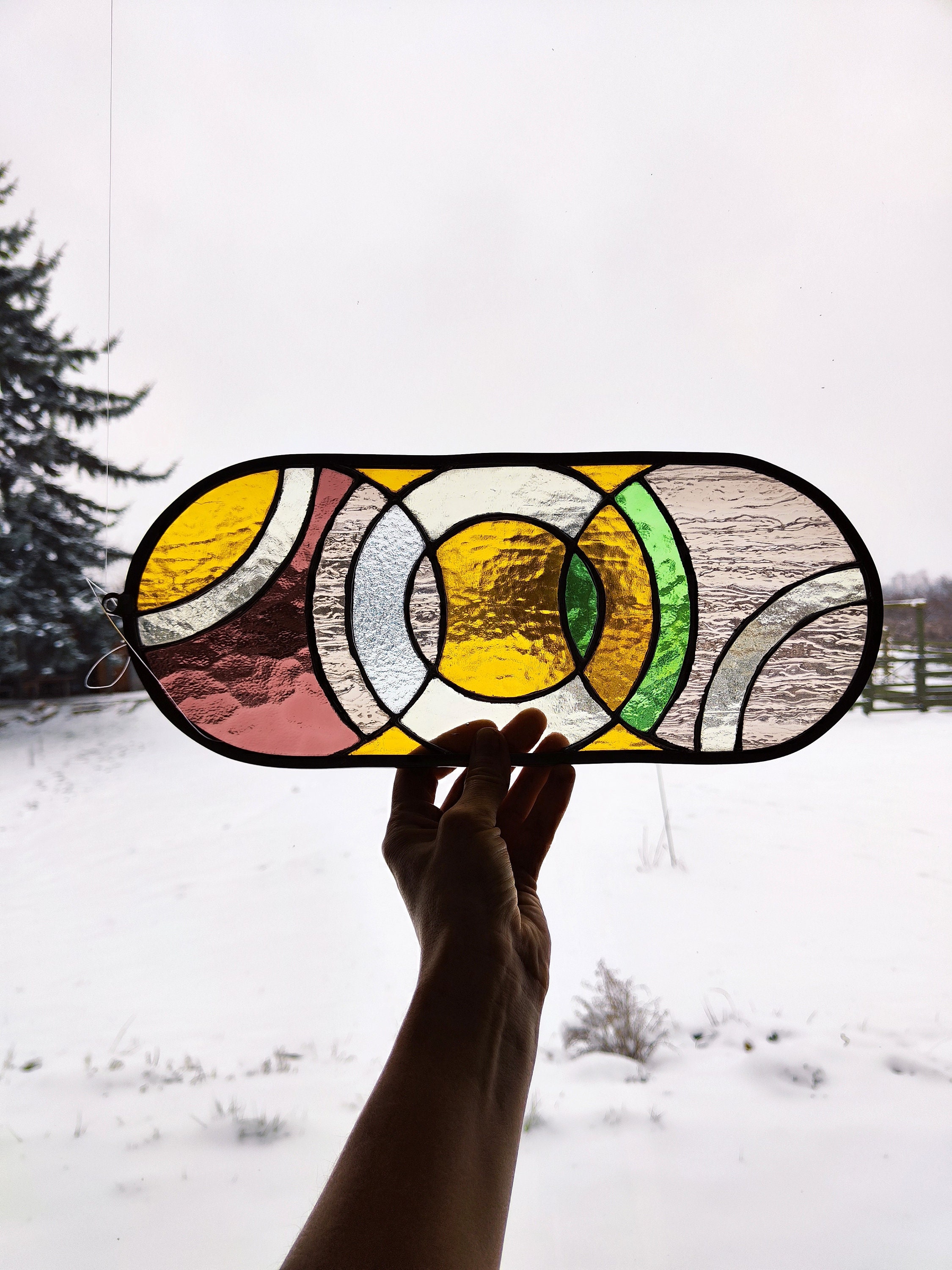 Modern Stained Glass Suncatcher, That '70s Show Inspired Panel, Retro ...