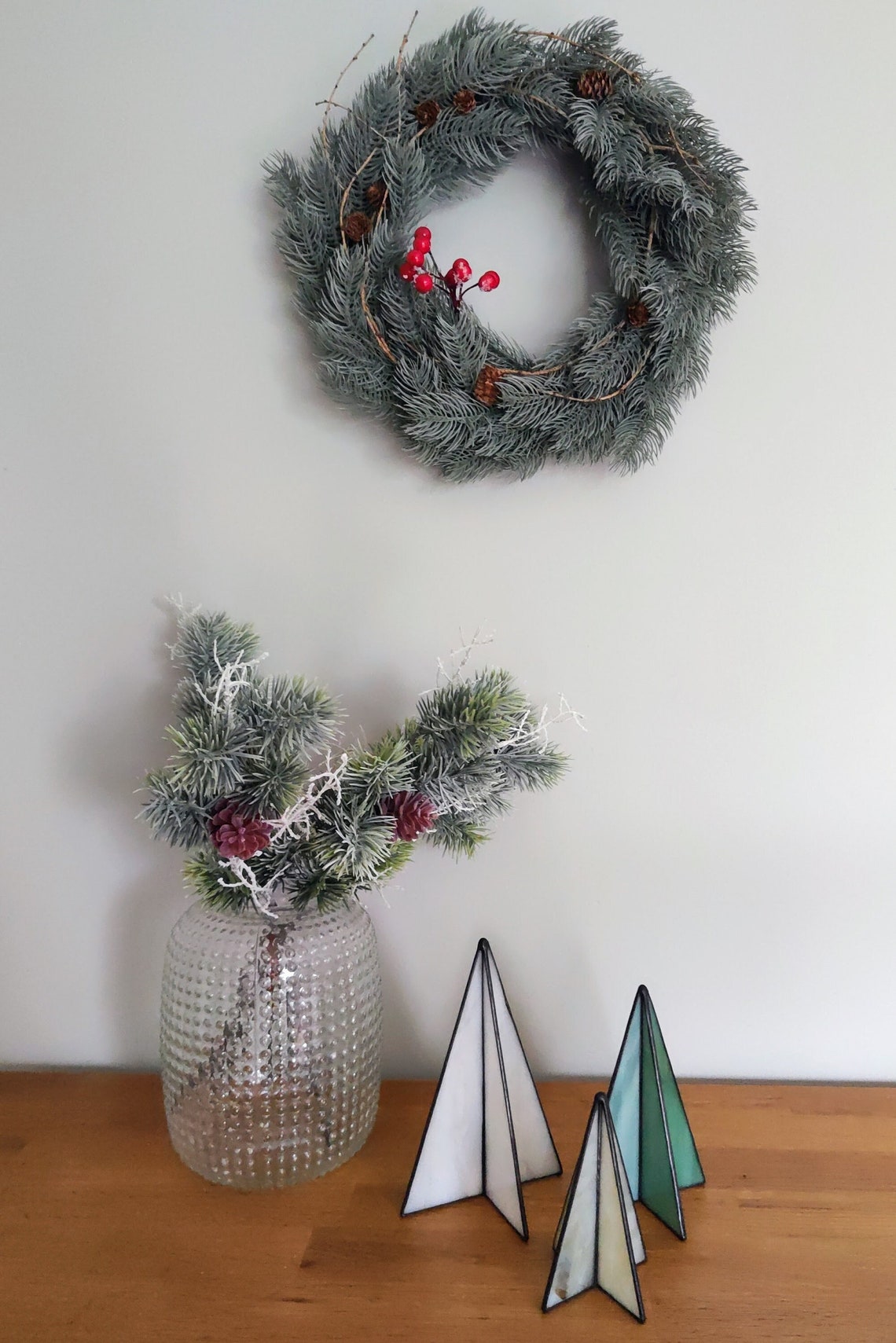 Modern Stained Glass Pine Trees Tabletop, Centerpiece, Home Decoration ...