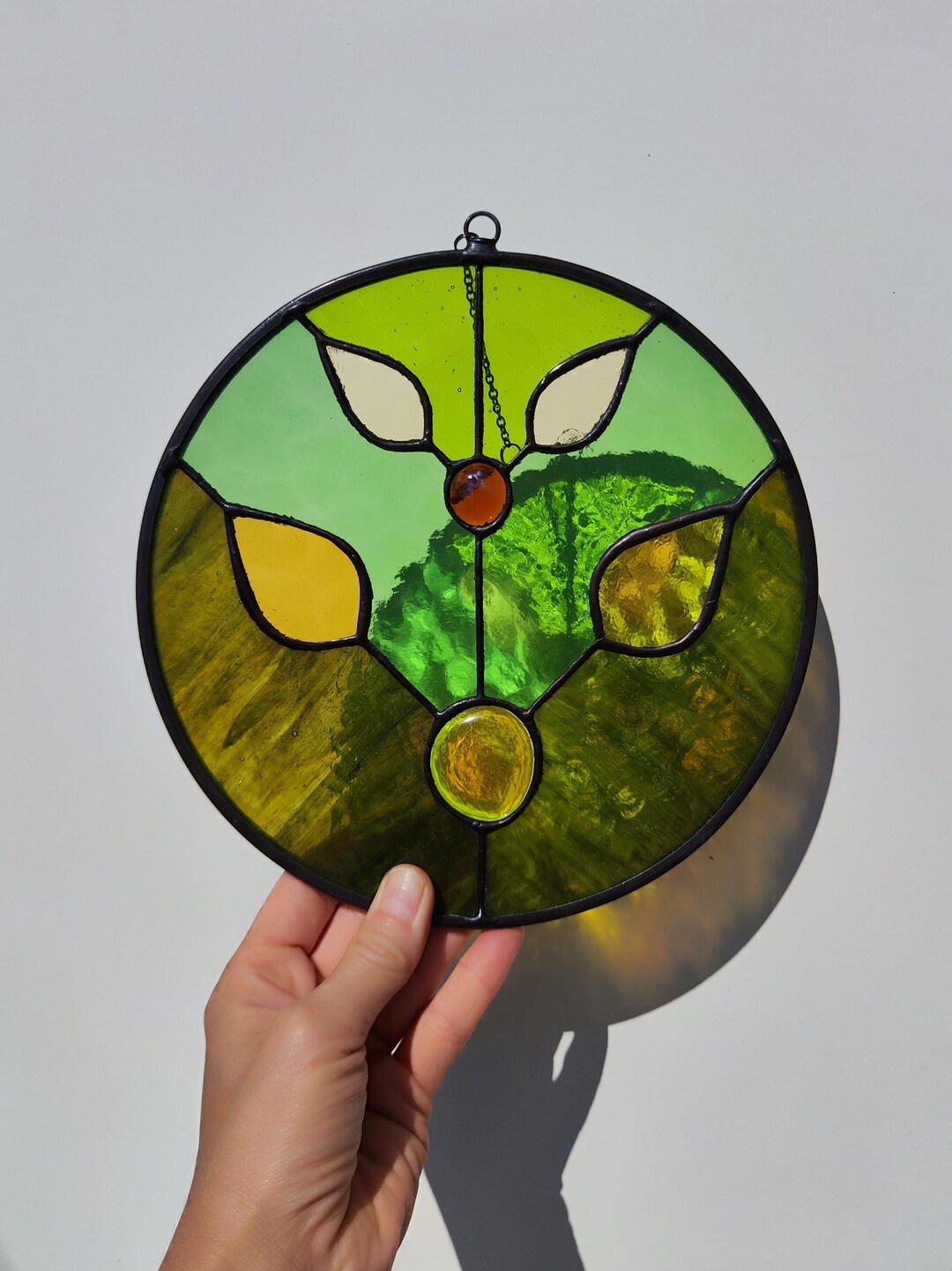 Modern Window Stained Glass Suncatcher, Nature Inspired Glass Panel ...