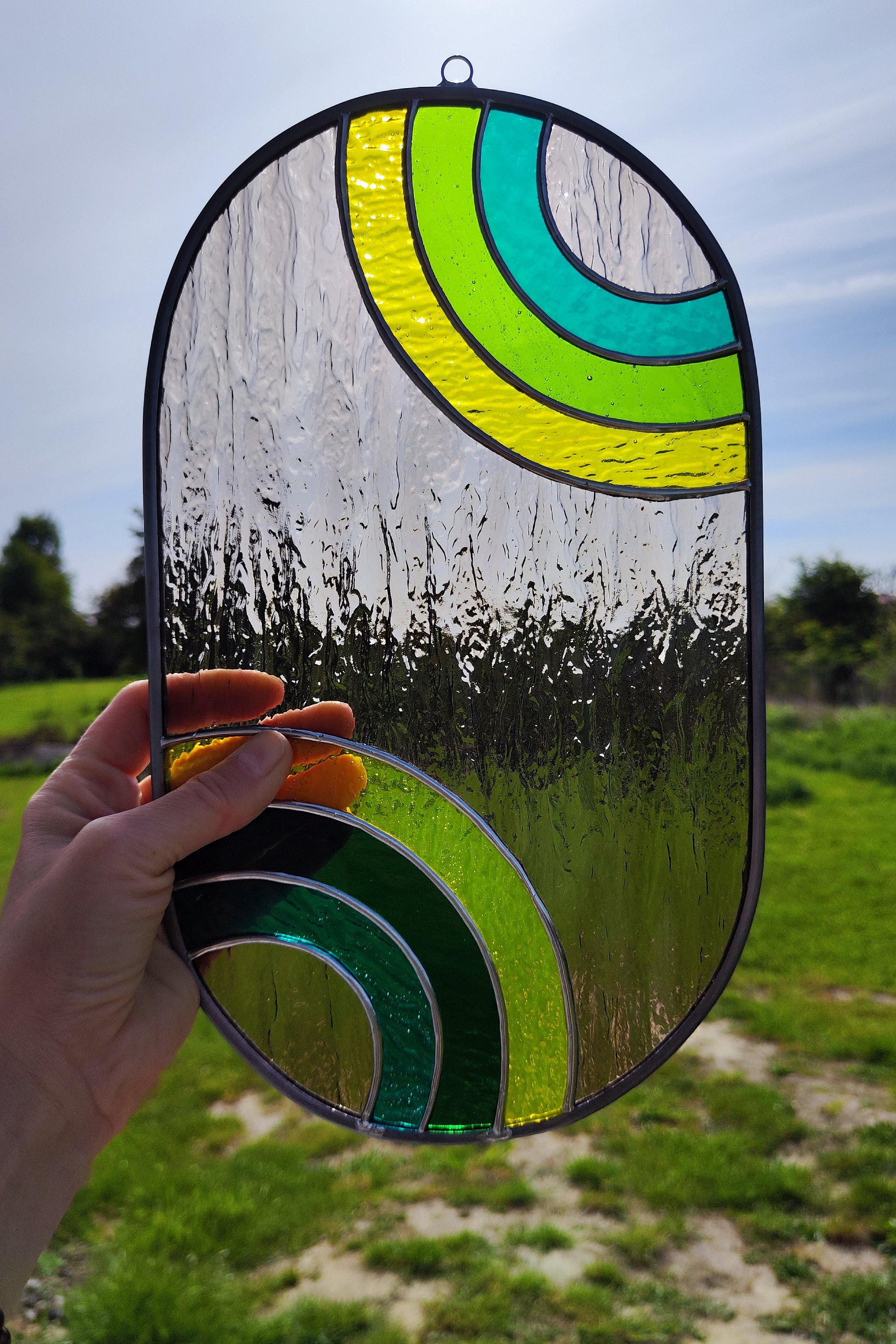 Modern Stained Glass Hanging, Suncatcher With Rainbow, Unique Abstract ...