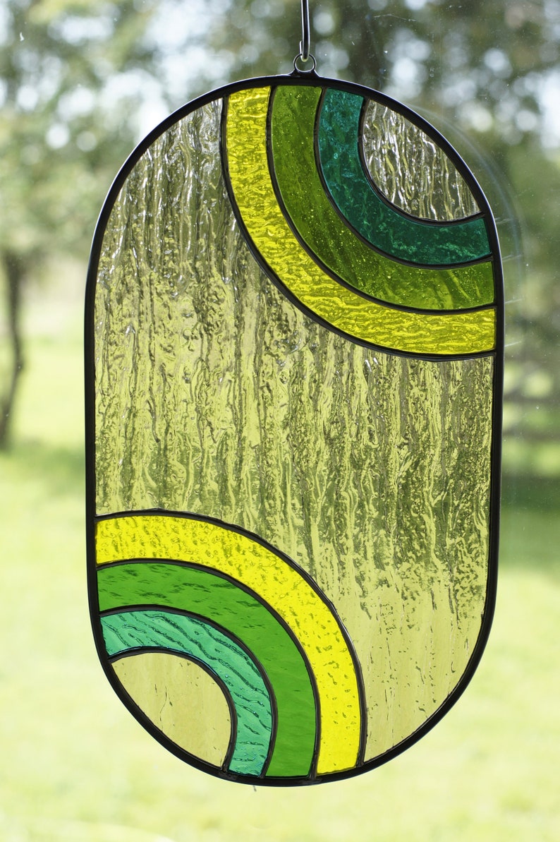 Modern Stained Glass Hanging, Suncatcher With Rainbow, Unique Abstract ...