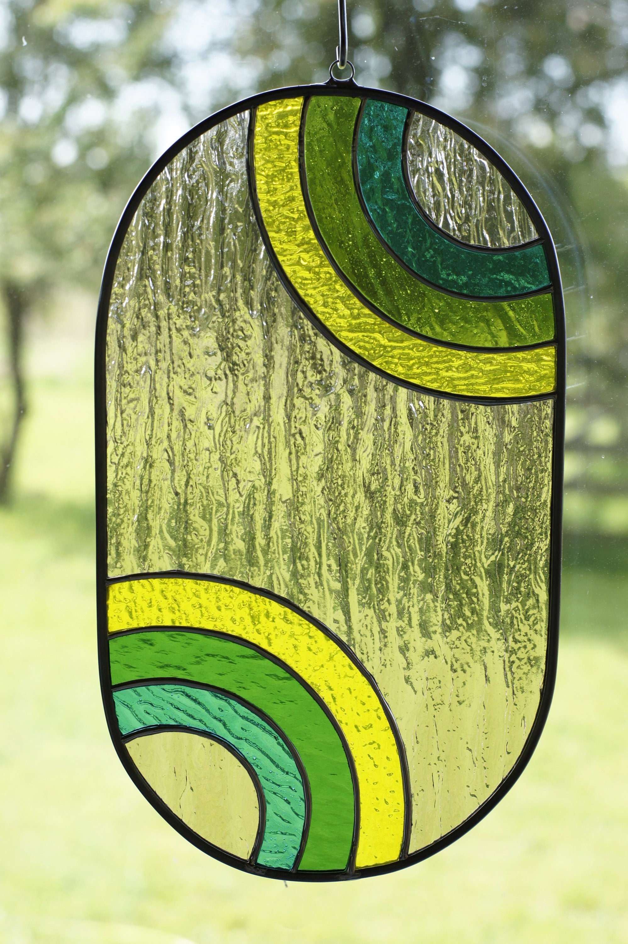 Modern Stained Glass Hanging, Suncatcher With Rainbow, Unique Abstract ...