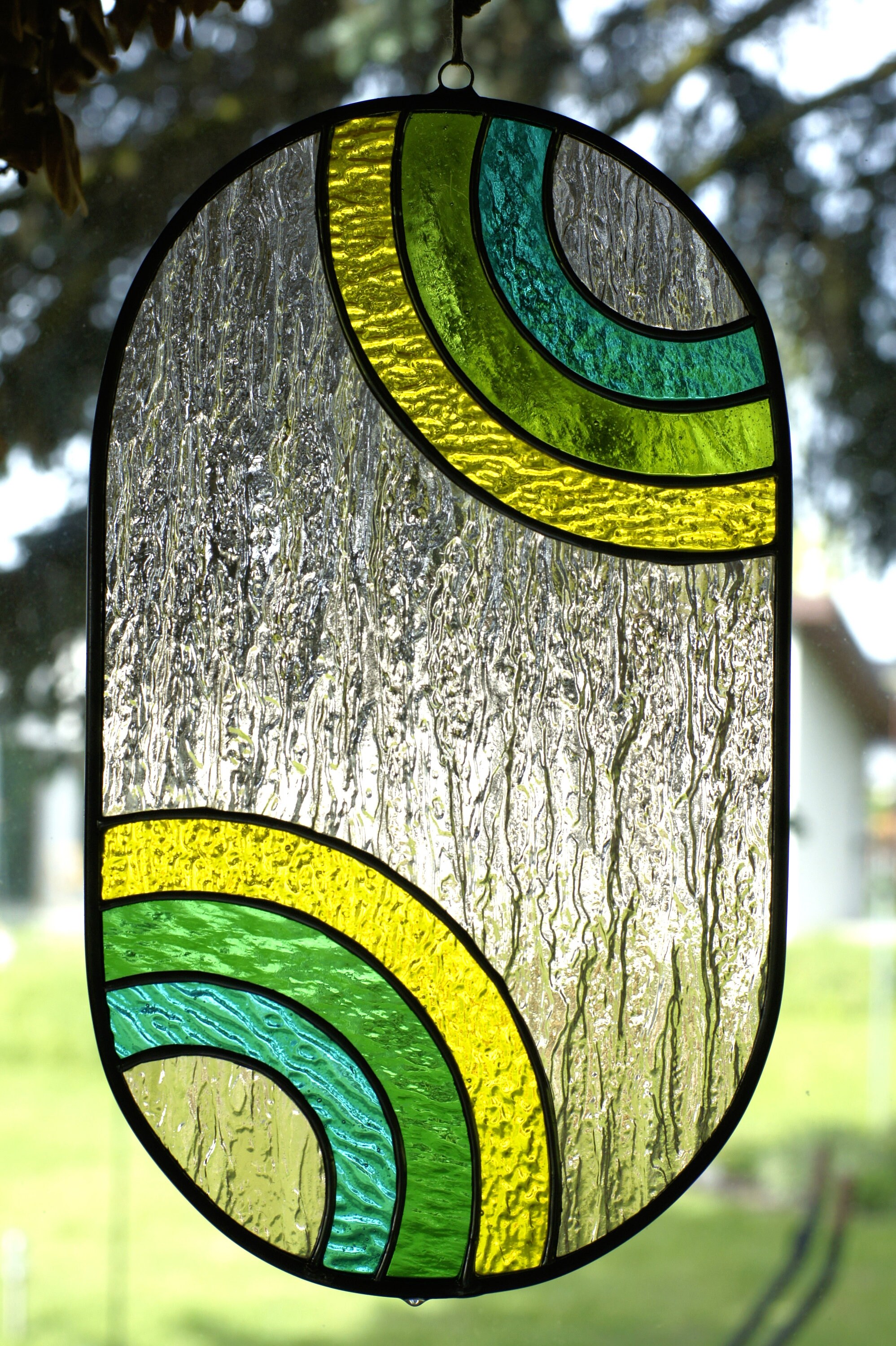 Modern Stained Glass Hanging, Suncatcher With Rainbow, Unique Abstract ...