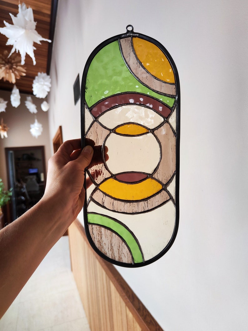 Modern Stained Glass Suncatcher, That '70s Show Inspired Panel, Retro ...