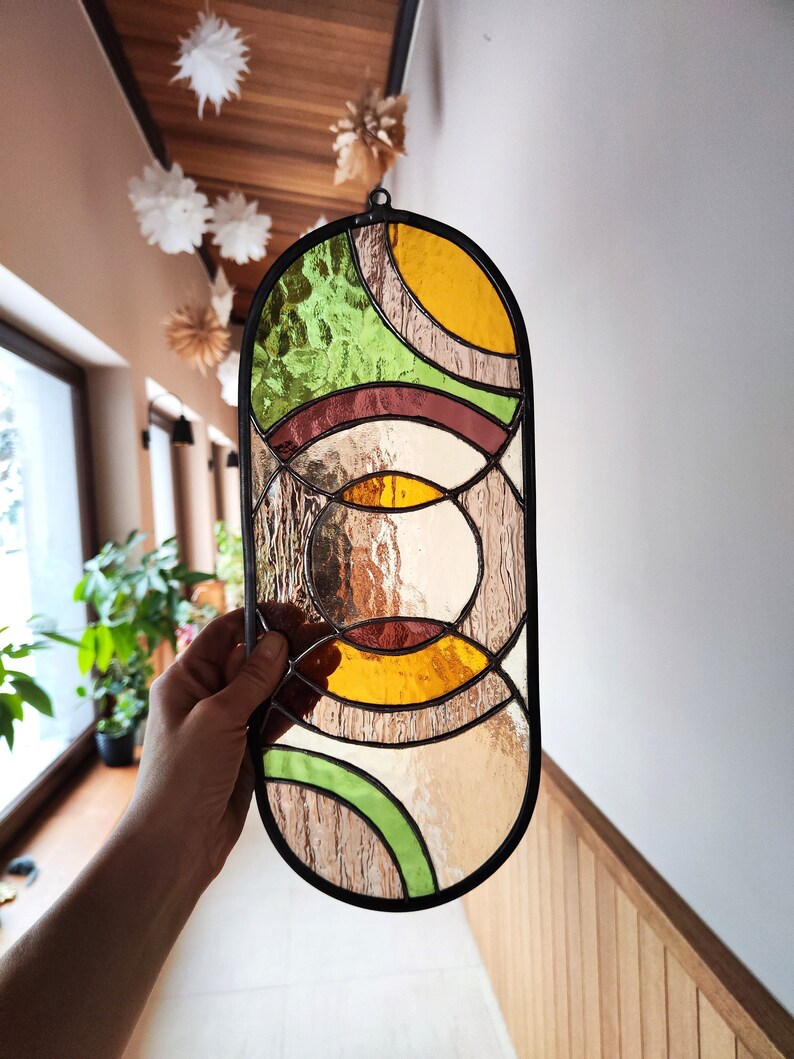 Modern Stained Glass Suncatcher, That '70s Show Inspired Panel, Retro ...