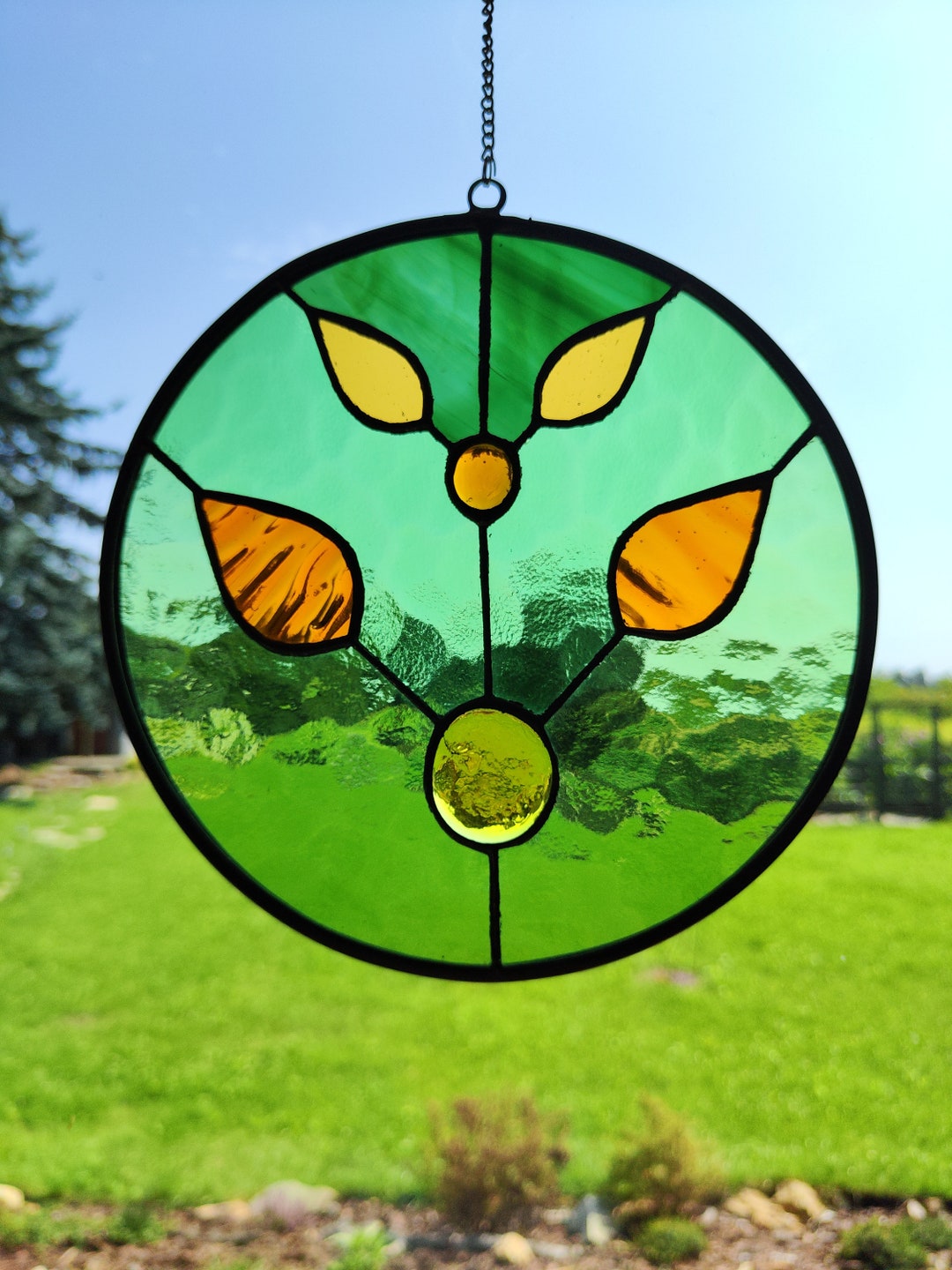 Modern Window Stained Glass Suncatcher, Nature Inspired Glass Panel ...
