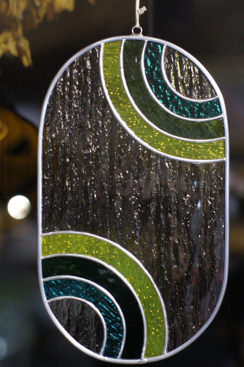Modern Stained Glass Hanging, Suncatcher With Rainbow, Unique Abstract ...