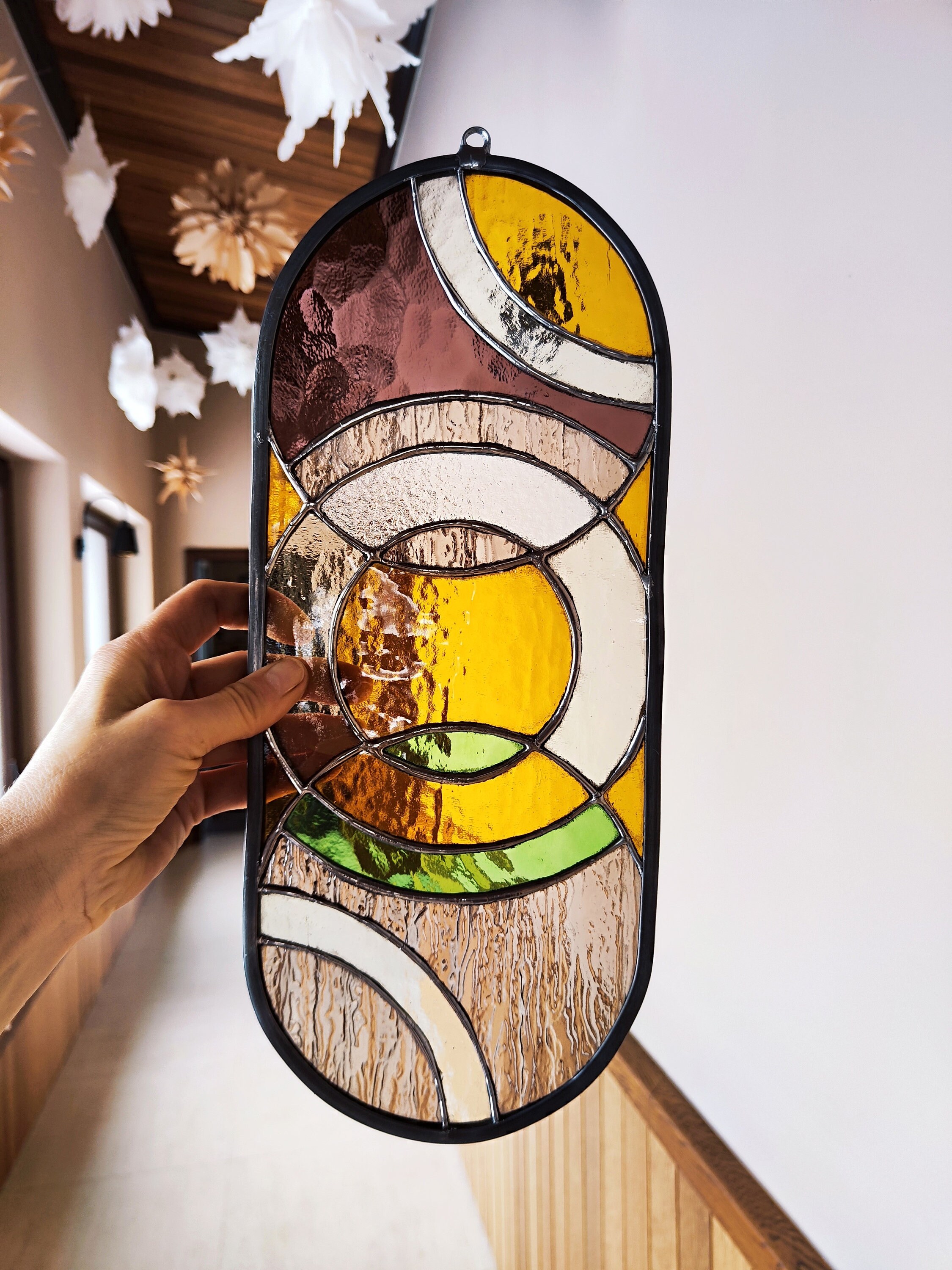 Modern Stained Glass Suncatcher, That '70s Show Inspired Panel, Retro ...