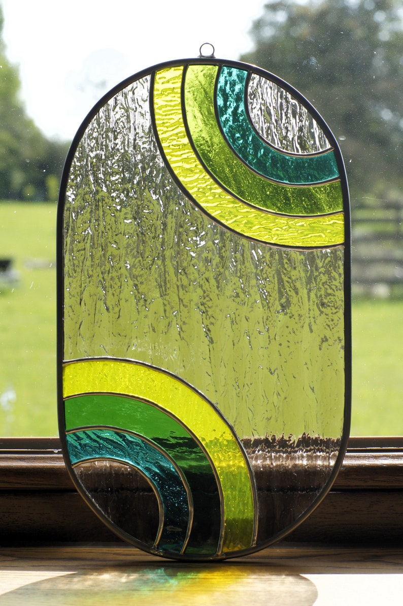 Modern Stained Glass Hanging, Suncatcher With Rainbow, Unique Abstract ...