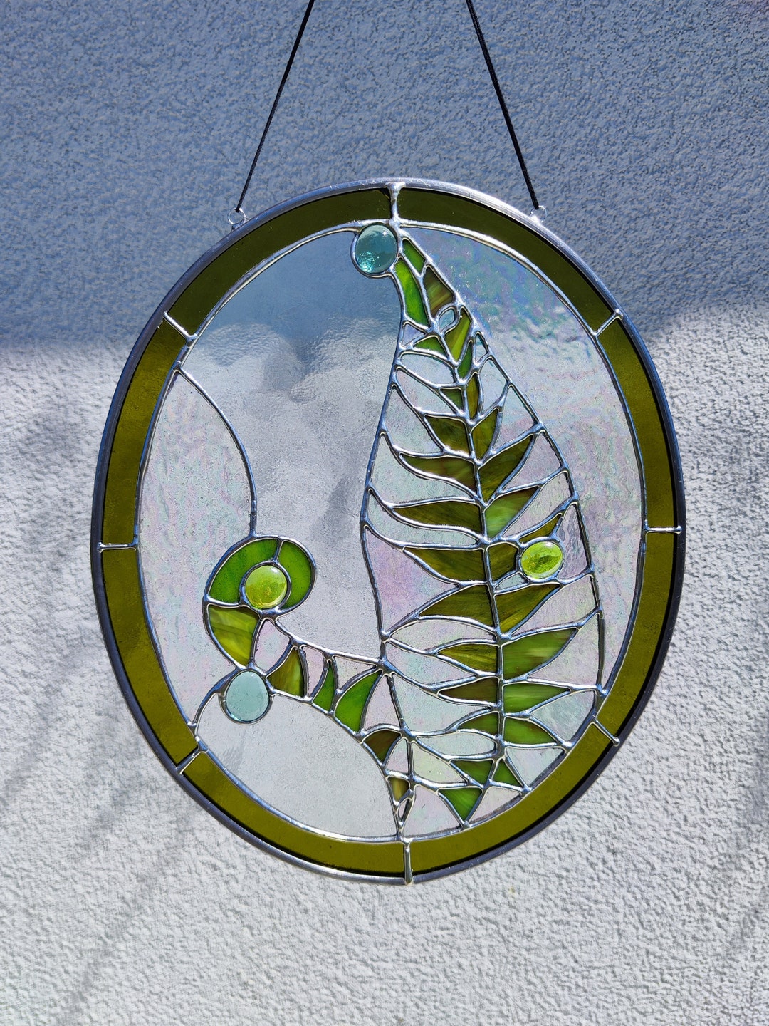 Modern Stained Glass Suncatcher With Green Fern, Unique Lightcatcher ...