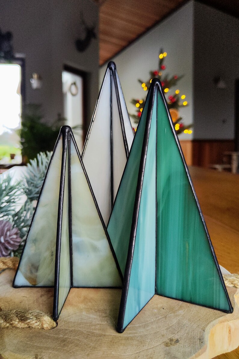 Modern Stained Glass Pine Trees Tabletop, Centerpiece, Home Decoration ...