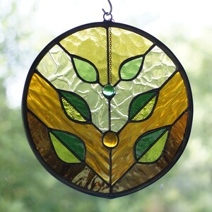 Modern Window Stained Glass Suncatcher, Nature and Fall Inspired Glass ...