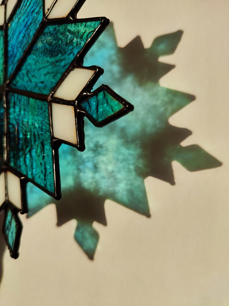 3 Modern Snowflake Stained Glass Suncatchers, Set of Iridescent Wall ...