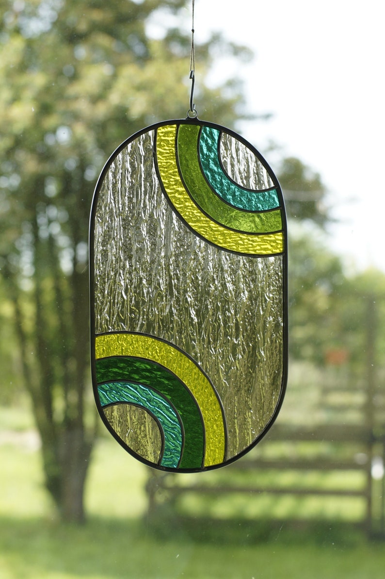 Modern Stained Glass Hanging, Suncatcher With Rainbow, Unique Abstract ...
